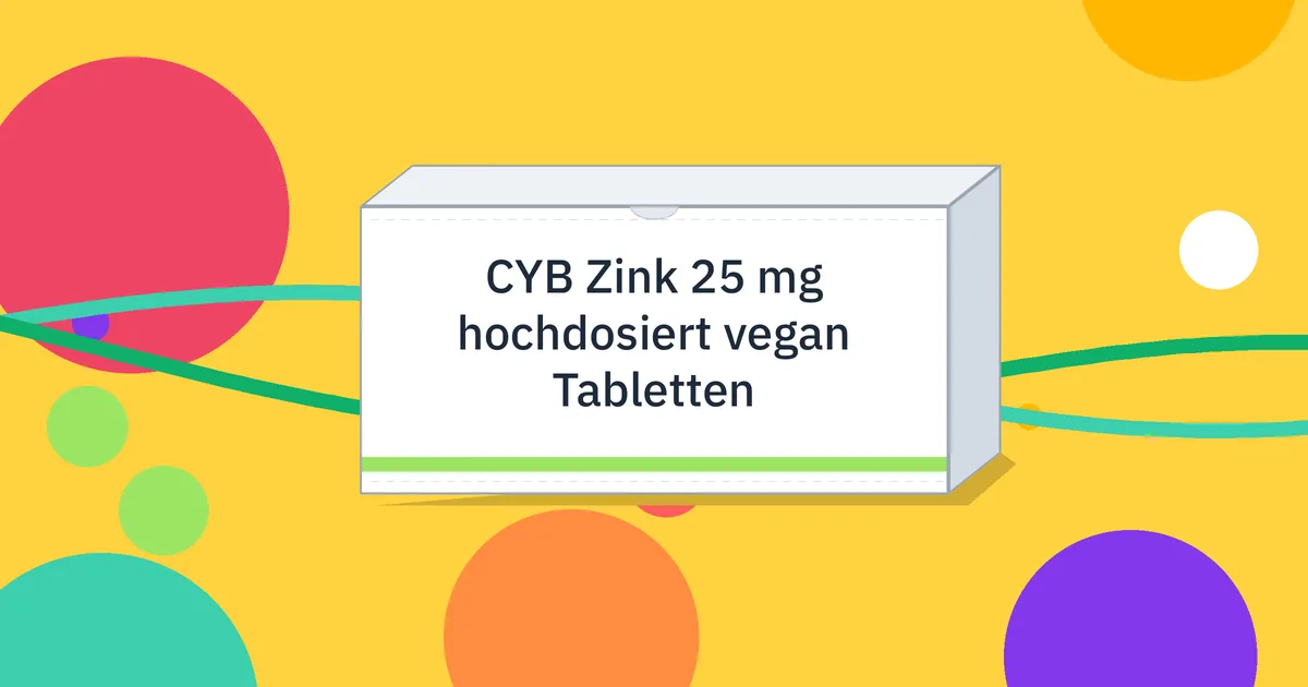 Symbolbild: Packung mit der Aufschrift CYB Zink 25 mg hochdosiert vegan Tabletten (PZN 18492512) – Verfügbarkeit und Bezug in Apotheken in Frankfurt am Main
