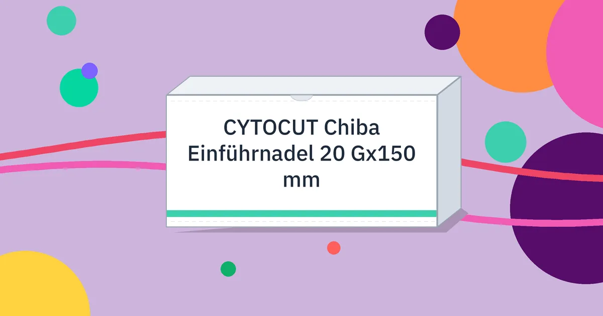 Symbolbild: Packung mit der Aufschrift CYTOCUT Chiba Einführnadel 20 Gx150 mm (PZN 16919343) – Verfügbarkeit und Bezug in Apotheken in Frankfurt am Main