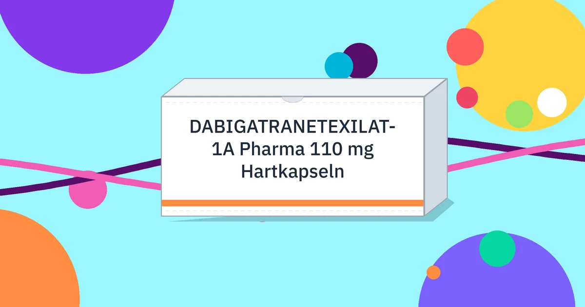 Symbolbild: Packung mit der Aufschrift DABIGATRANETEXILAT-1A Pharma 110 mg Hartkapseln (PZN 18121307) – Verfügbarkeit und Bezug in Apotheken in Frankfurt am Main