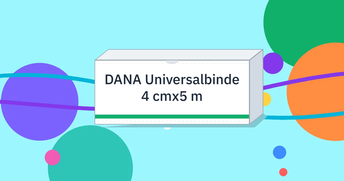 Symbolbild: Packung mit der Aufschrift DANA Universalbinde 4 cmx5 m (PZN 07636178) – Verfügbarkeit und Bezug in Apotheken in Frankfurt am Main