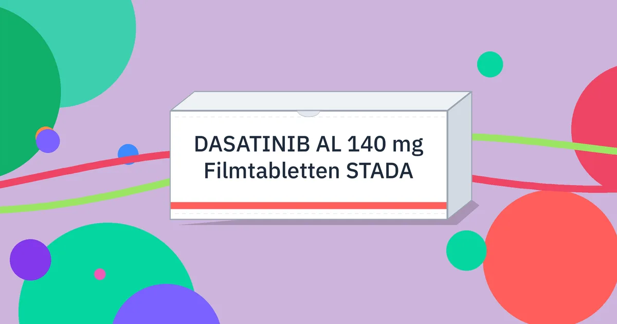 Symbolbild: Packung mit der Aufschrift DASATINIB AL 140 mg Filmtabletten STADA (PZN 14441133) – Verfügbarkeit und Bezug in Apotheken in Frankfurt am Main