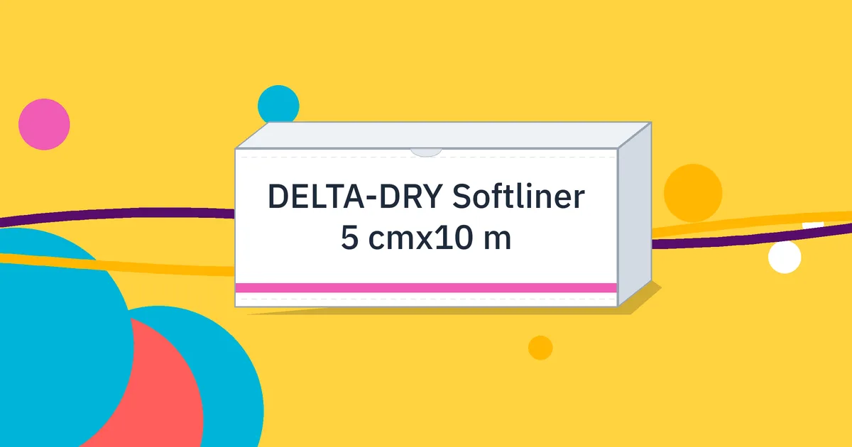 Symbolbild: Packung mit der Aufschrift DELTA-DRY Softliner 5 cmx10 m (PZN 09531354) – Verfügbarkeit und Bezug in Apotheken in Frankfurt am Main