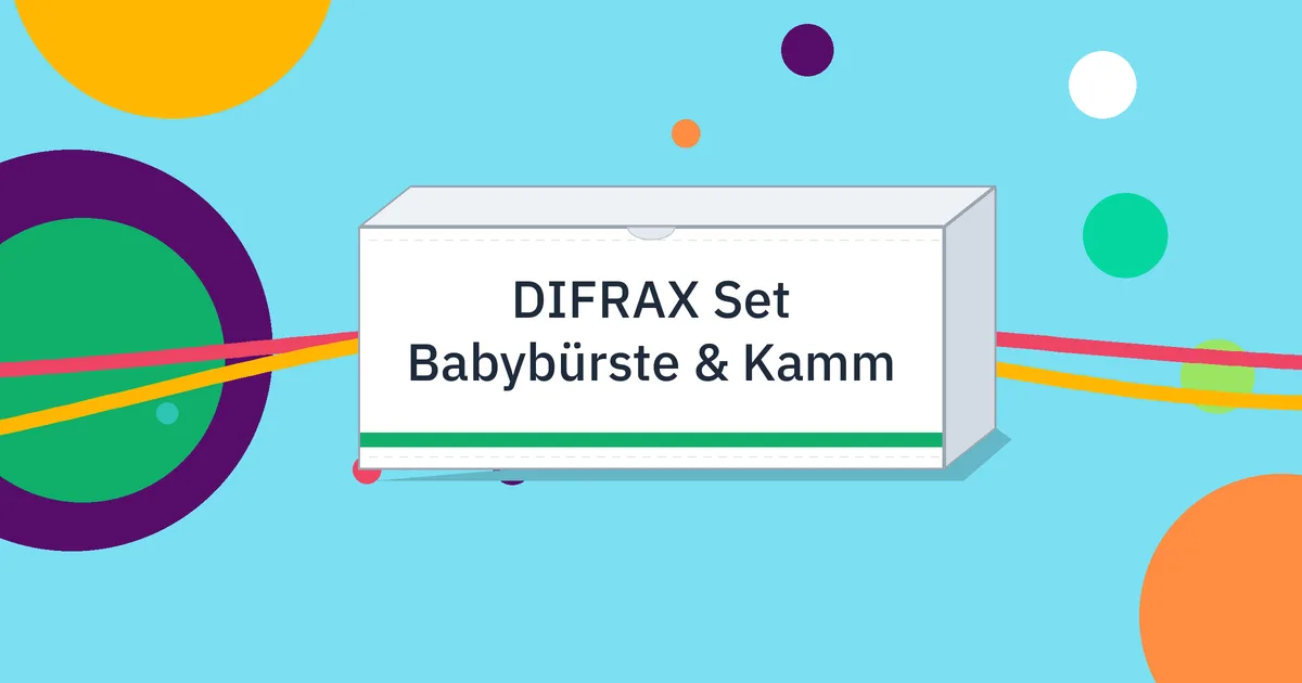 Symbolbild: Packung mit der Aufschrift DIFRAX Set Babybürste & Kamm (PZN 12518742) – Verfügbarkeit und Bezug in Apotheken in Frankfurt am Main