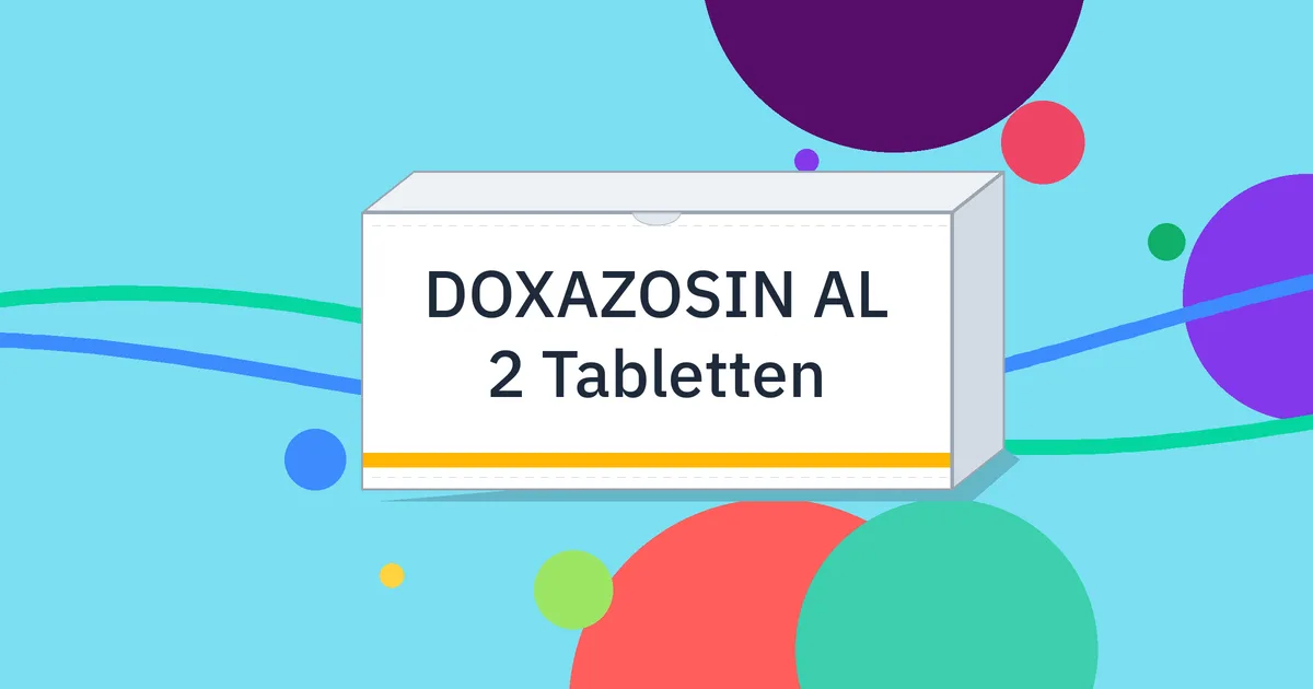 Symbolbild: Packung mit der Aufschrift DOXAZOSIN AL 2 Tabletten (PZN 00629896) – Verfügbarkeit und Bezug in Apotheken in Frankfurt am Main