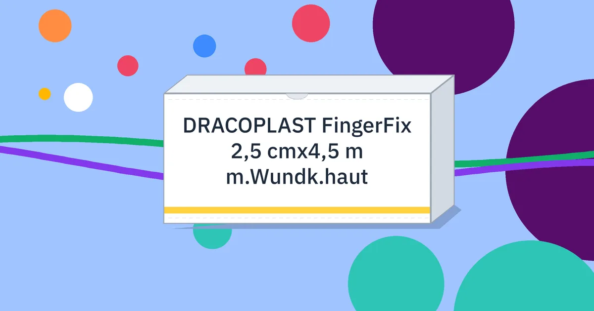 Symbolbild: Packung mit der Aufschrift DRACOPLAST FingerFix 2,5 cmx4,5 m m.Wundk.haut (PZN 14296553) – Verfügbarkeit und Bezug in Apotheken in Frankfurt am Main