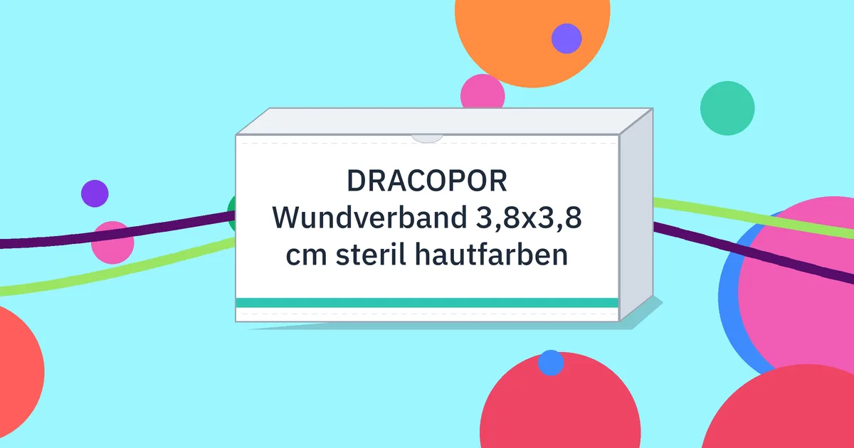 Symbolbild: Packung mit der Aufschrift DRACOPOR Wundverband 3,8x3,8 cm steril hautfarben (PZN 10713824) – Verfügbarkeit und Bezug in Apotheken in Frankfurt am Main