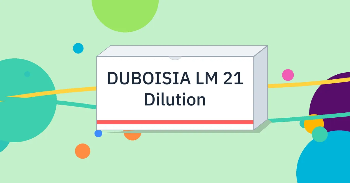 Symbolbild: Packung mit der Aufschrift DUBOISIA LM 21 Dilution (PZN 13467107) – Verfügbarkeit und Bezug in Apotheken in Frankfurt am Main
