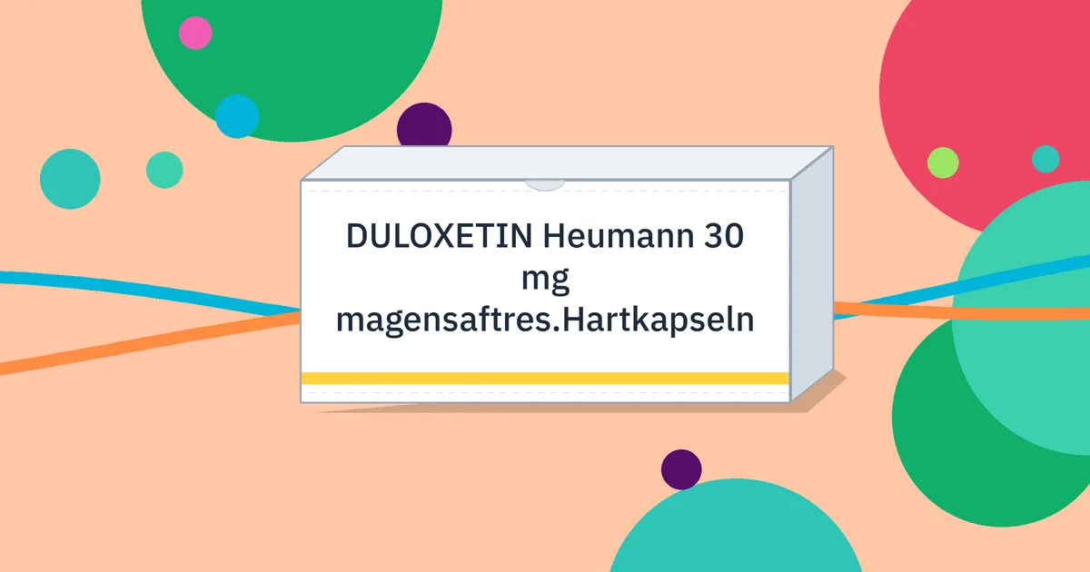 Symbolbild: Packung mit der Aufschrift DULOXETIN Heumann 30 mg magensaftres.Hartkapseln (PZN 12955968) – Verfügbarkeit und Bezug in Apotheken in Frankfurt am Main