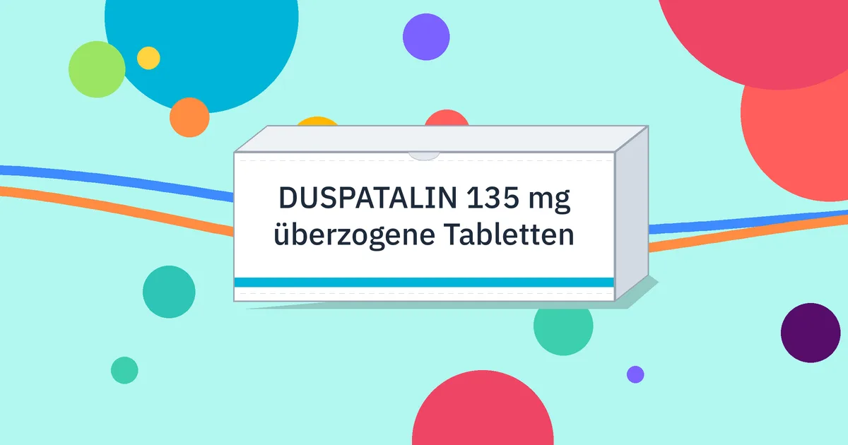 Symbolbild: Packung mit der Aufschrift DUSPATALIN 135 mg überzogene Tabletten (PZN 01184717) – Verfügbarkeit und Bezug in Apotheken in Frankfurt am Main