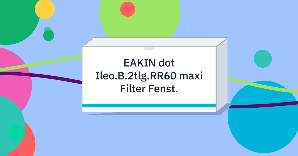 Symbolbild: Packung mit der Aufschrift EAKIN dot Ileo.B.2tlg.RR60 maxi Filter Fenst. (PZN 11870394) – Verfügbarkeit und Bezug in Apotheken in Frankfurt am Main