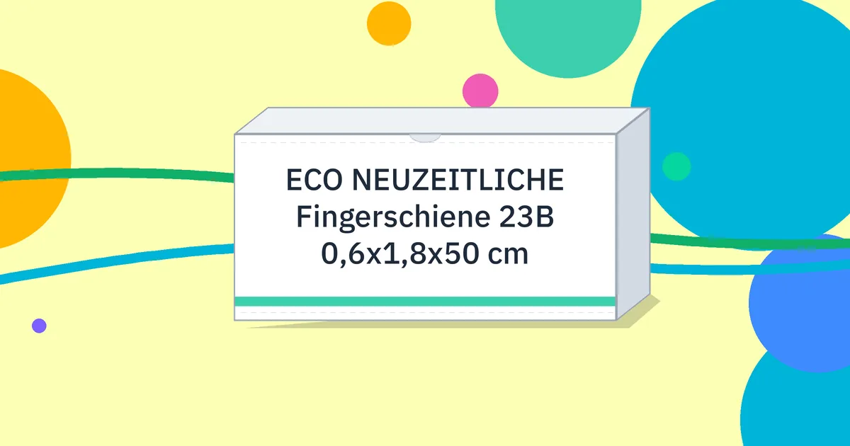 Symbolbild: Packung mit der Aufschrift ECO NEUZEITLICHE Fingerschiene 23B 0,6x1,8x50 cm (PZN 10409902) – Verfügbarkeit und Bezug in Apotheken in Frankfurt am Main