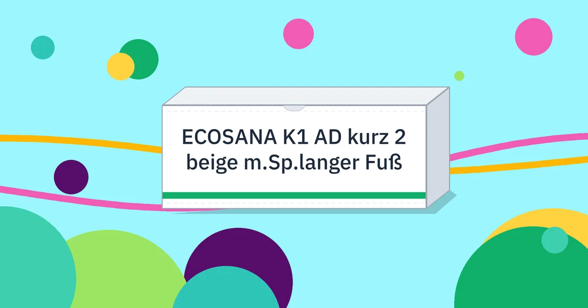 Symbolbild: Packung mit der Aufschrift ECOSANA K1 AD kurz 2 beige m.Sp.langer Fuß (PZN 04724516) – Verfügbarkeit und Bezug in Apotheken in Frankfurt am Main