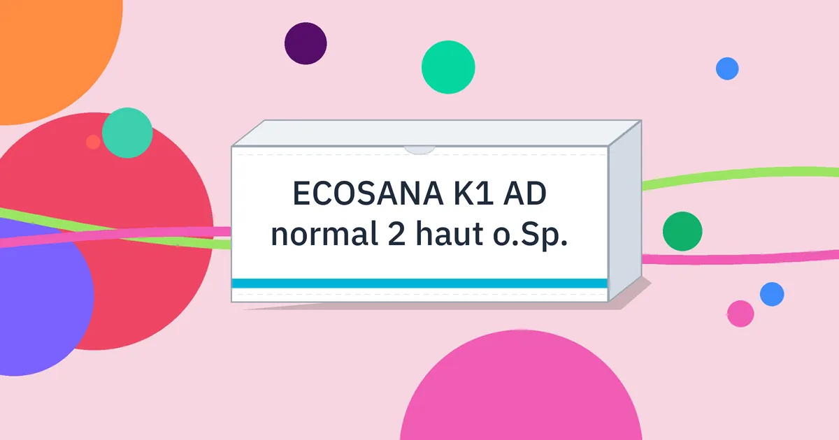 Symbolbild: Packung mit der Aufschrift ECOSANA K1 AD normal 2 haut o.Sp. (PZN 04724522) – Verfügbarkeit und Bezug in Apotheken in Frankfurt am Main