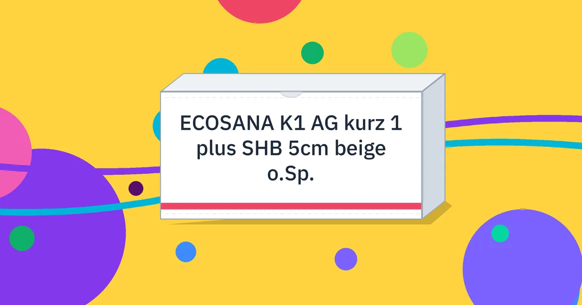 Symbolbild: Packung mit der Aufschrift ECOSANA K1 AG kurz 1 plus SHB 5cm beige o.Sp. (PZN 04726030) – Verfügbarkeit und Bezug in Apotheken in Frankfurt am Main