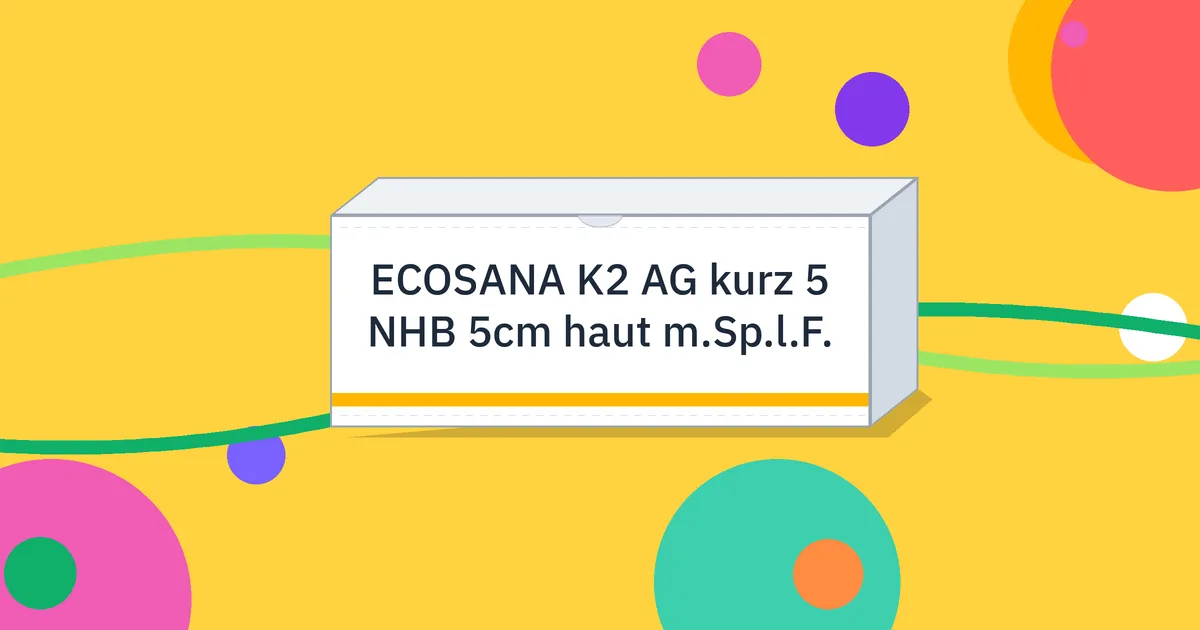 Symbolbild: Packung mit der Aufschrift ECOSANA K2 AG kurz 5 NHB 5cm haut m.Sp.l.F. (PZN 10954976) – Verfügbarkeit und Bezug in Apotheken in Frankfurt am Main
