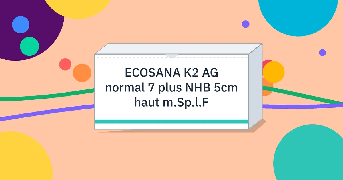 Symbolbild: Packung mit der Aufschrift ECOSANA K2 AG normal 7 plus NHB 5cm haut m.Sp.l.F (PZN 10957377) – Verfügbarkeit und Bezug in Apotheken in Frankfurt am Main