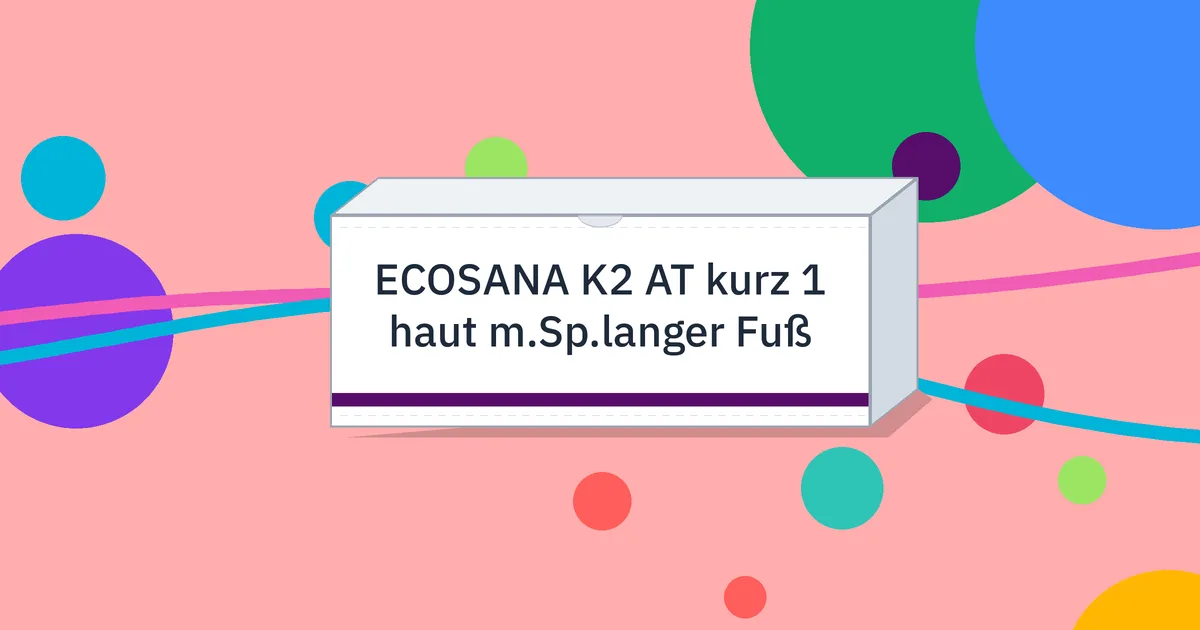Symbolbild: Packung mit der Aufschrift ECOSANA K2 AT kurz 1 haut m.Sp.langer Fuß (PZN 10954315) – Verfügbarkeit und Bezug in Apotheken in Frankfurt am Main