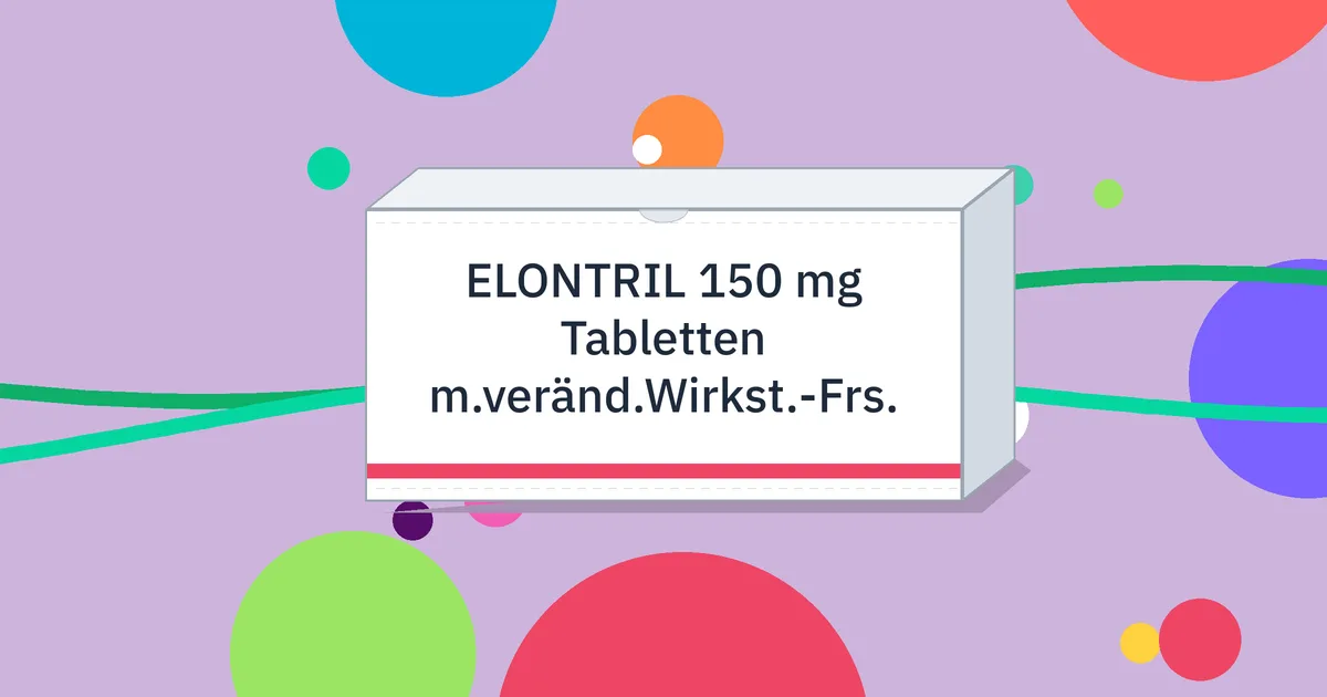 Symbolbild: Packung mit der Aufschrift ELONTRIL 150 mg Tabletten m.veränd.Wirkst.-Frs. (PZN 05467820) – Verfügbarkeit und Bezug in Apotheken in Frankfurt am Main