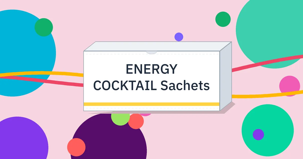 Symbolbild: Packung mit der Aufschrift ENERGY COCKTAIL Sachets (PZN 19469567) – Verfügbarkeit und Bezug in Apotheken in Frankfurt am Main