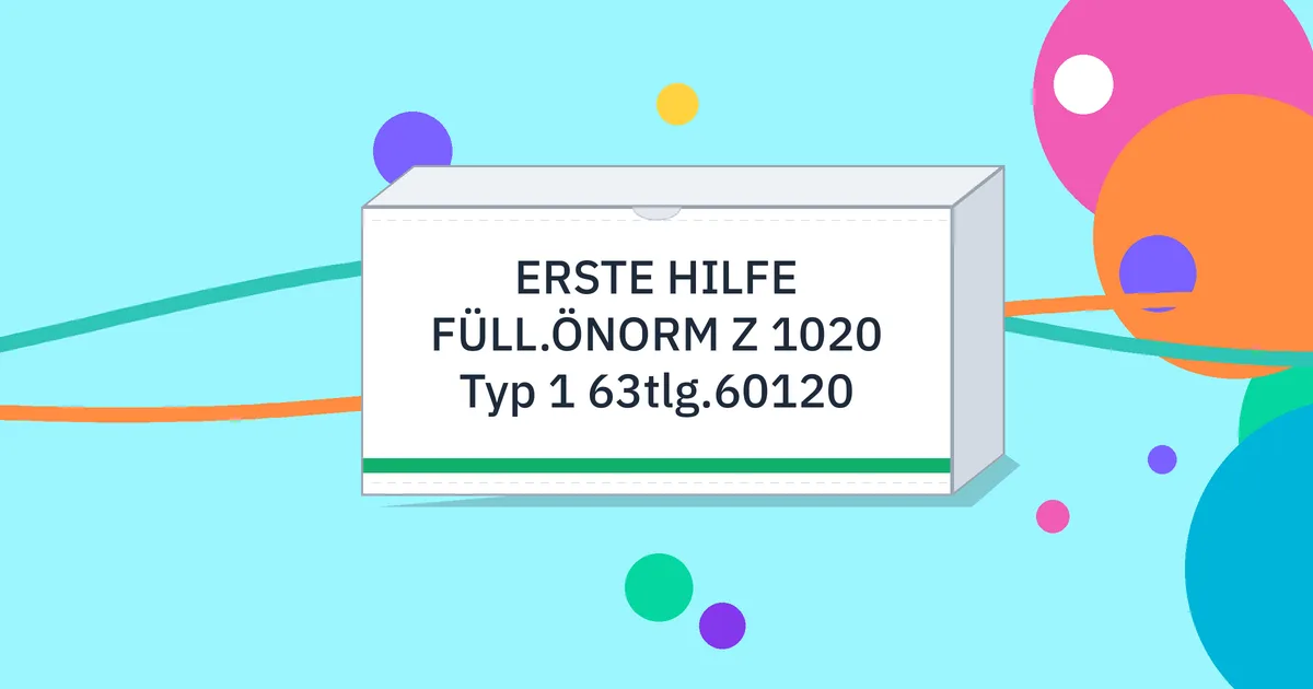 Symbolbild: Packung mit der Aufschrift ERSTE HILFE FÜLL.ÖNORM Z 1020 Typ 1 63tlg.60120 (PZN 13198096) – Verfügbarkeit und Bezug in Apotheken in Frankfurt am Main