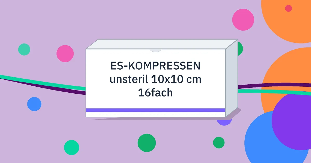 Symbolbild: Packung mit der Aufschrift ES-KOMPRESSEN unsteril 10x10 cm 16fach (PZN 01447252) – Verfügbarkeit und Bezug in Apotheken in Frankfurt am Main