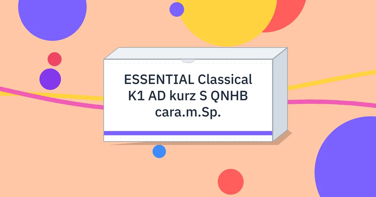 Symbolbild: Packung mit der Aufschrift ESSENTIAL Classical K1 AD kurz S QNHB cara.m.Sp. (PZN 18866817) – Verfügbarkeit und Bezug in Apotheken in Frankfurt am Main