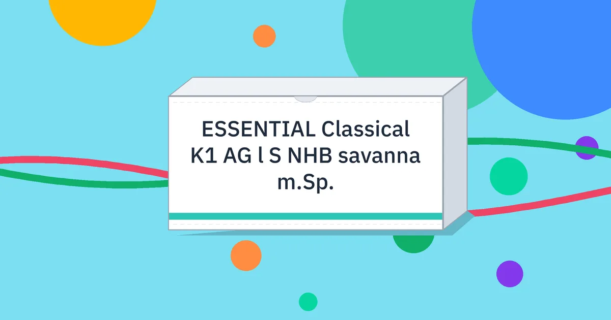 Symbolbild: Packung mit der Aufschrift ESSENTIAL Classical K1 AG l S NHB savanna m.Sp. (PZN 17002948) – Verfügbarkeit und Bezug in Apotheken in Frankfurt am Main