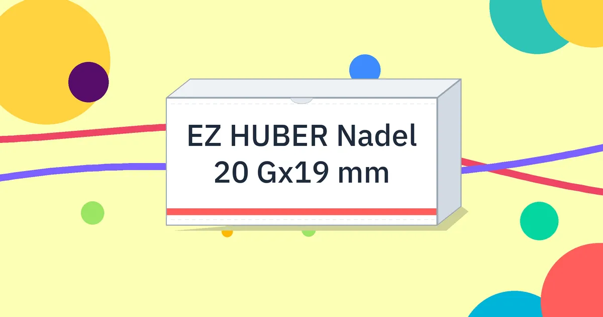 Symbolbild: Packung mit der Aufschrift EZ HUBER Nadel 20 Gx19 mm (PZN 05033263) – Verfügbarkeit und Bezug in Apotheken in Frankfurt am Main