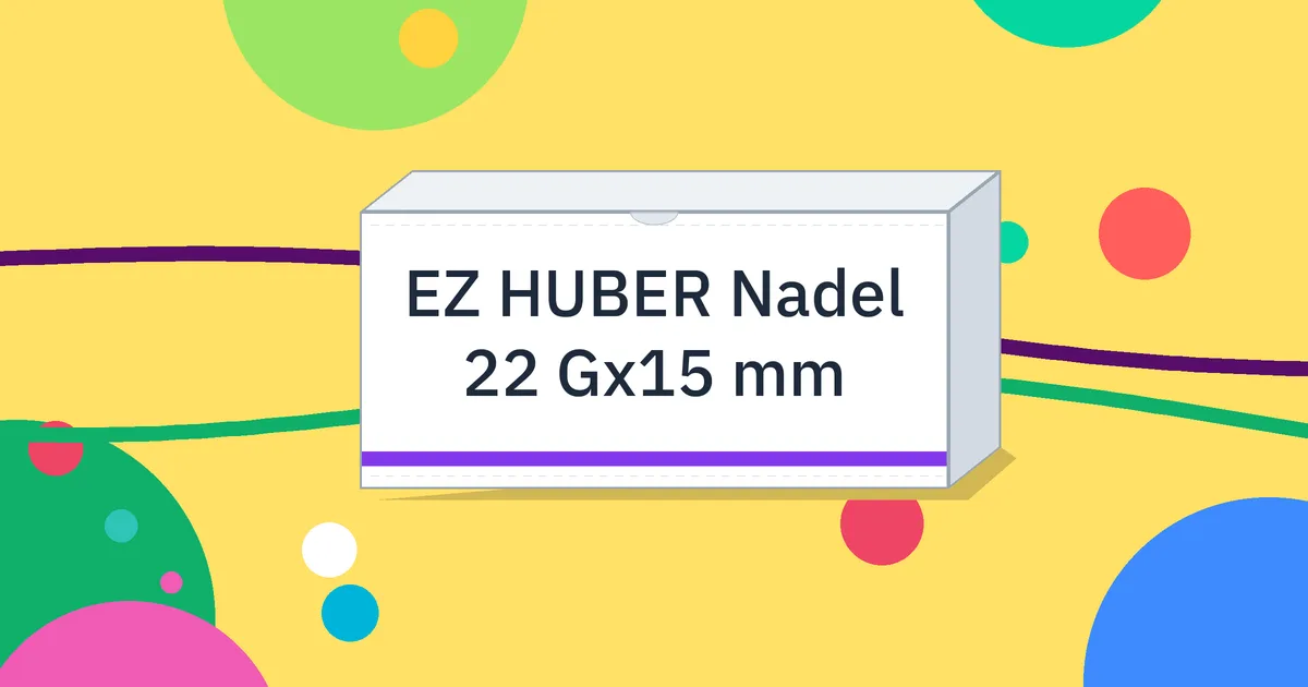 Symbolbild: Packung mit der Aufschrift EZ HUBER Nadel 22 Gx15 mm (PZN 06945397) – Verfügbarkeit und Bezug in Apotheken in Frankfurt am Main