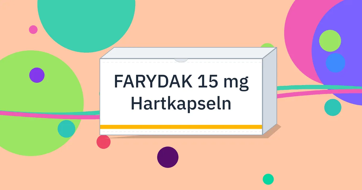 Symbolbild: Packung mit der Aufschrift FARYDAK 15 mg Hartkapseln (PZN 11126431) – Verfügbarkeit und Bezug in Apotheken in Frankfurt am Main