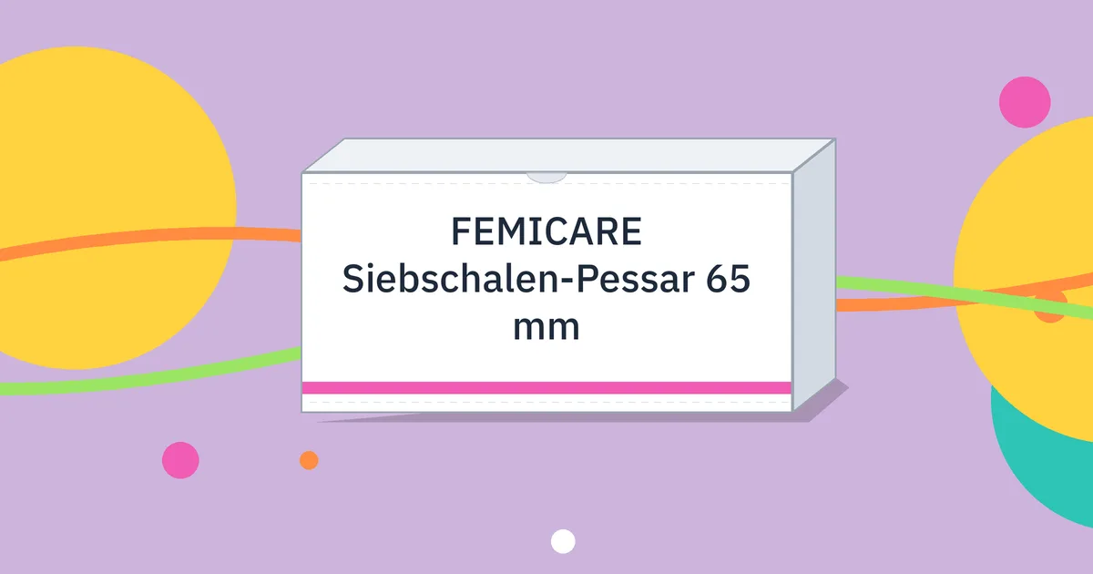 Symbolbild: Packung mit der Aufschrift FEMICARE Siebschalen-Pessar 65 mm (PZN 19336412) – Verfügbarkeit und Bezug in Apotheken in Frankfurt am Main