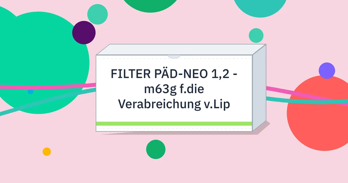 Symbolbild: Packung mit der Aufschrift FILTER PÄD-NEO 1,2 -m63g f.die Verabreichung v.Lip (PZN 10304066) – Verfügbarkeit und Bezug in Apotheken in Frankfurt am Main