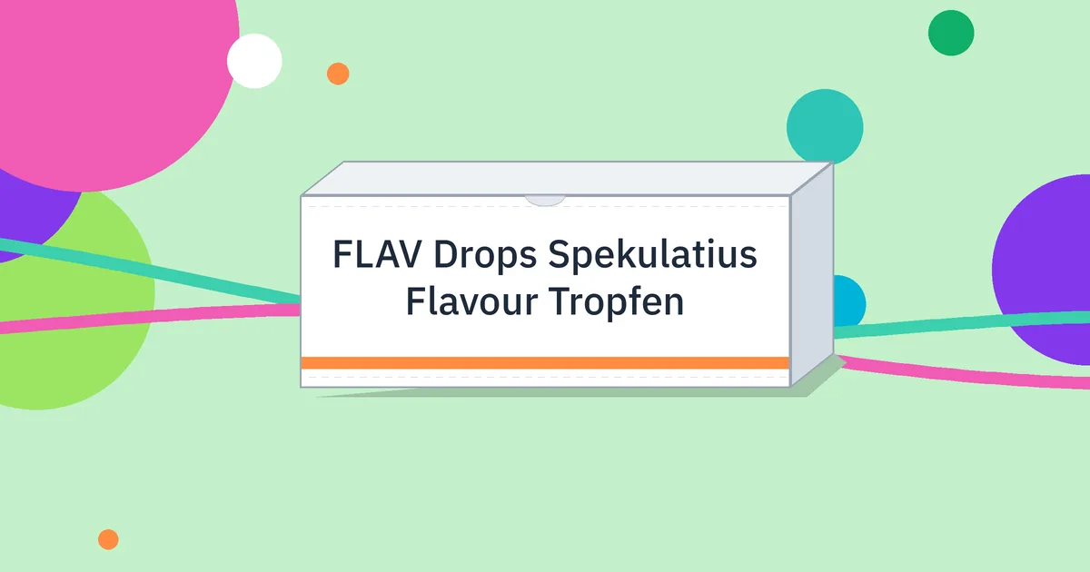 Symbolbild: Packung mit der Aufschrift FLAV Drops Spekulatius Flavour Tropfen (PZN 15890465) – Verfügbarkeit und Bezug in Apotheken in Frankfurt am Main