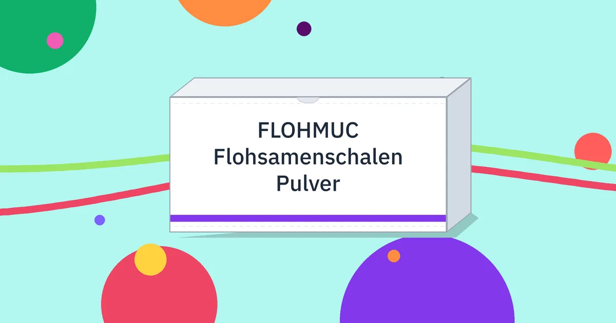 Symbolbild: Packung mit der Aufschrift FLOHMUC Flohsamenschalen Pulver (PZN 01260588) – Verfügbarkeit und Bezug in Apotheken in Frankfurt am Main