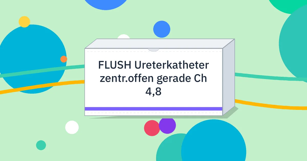 Symbolbild: Packung mit der Aufschrift FLUSH Ureterkatheter zentr.offen gerade Ch 4,8 (PZN 17998600) – Verfügbarkeit und Bezug in Apotheken in Frankfurt am Main
