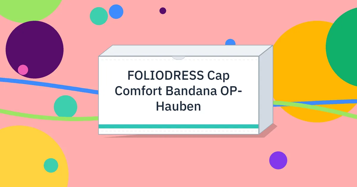 Symbolbild: Packung mit der Aufschrift FOLIODRESS Cap Comfort Bandana OP-Hauben (PZN 02196935) – Verfügbarkeit und Bezug in Apotheken in Frankfurt am Main