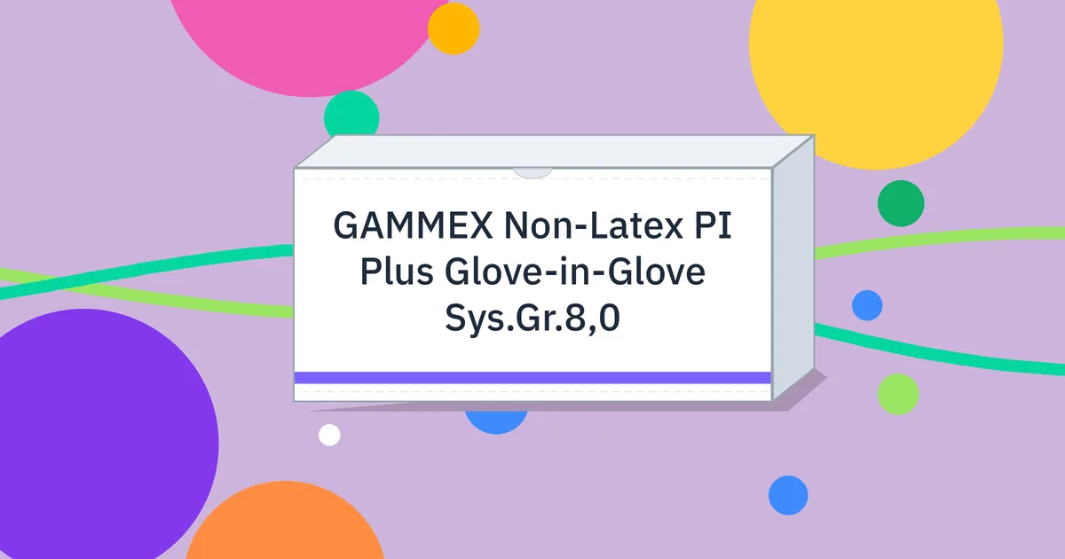 Symbolbild: Packung mit der Aufschrift GAMMEX Non-Latex PI Plus Glove-in-Glove Sys.Gr.8,0 (PZN 18379572) – Verfügbarkeit und Bezug in Apotheken in Frankfurt am Main