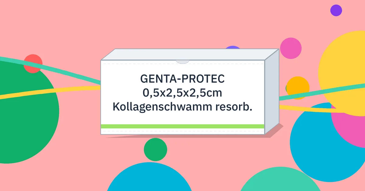 Symbolbild: Packung mit der Aufschrift GENTA-PROTEC 0,5x2,5x2,5cm Kollagenschwamm resorb. (PZN 18293267) – Verfügbarkeit und Bezug in Apotheken in Frankfurt am Main
