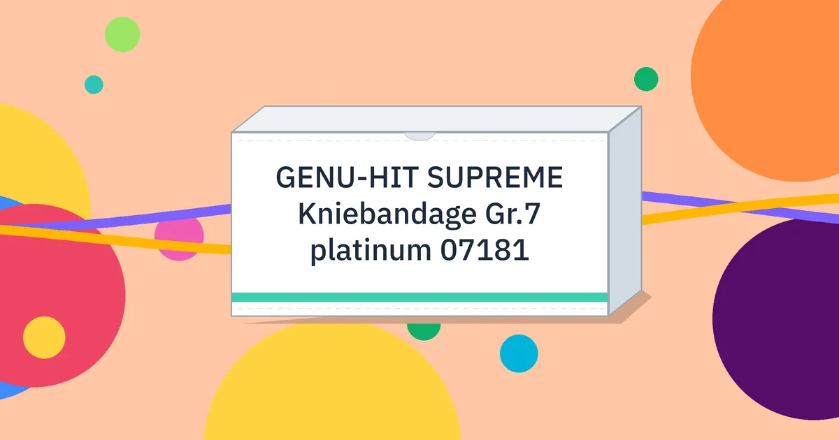 Symbolbild: Packung mit der Aufschrift GENU-HIT SUPREME Kniebandage Gr.7 platinum 07181 (PZN 15200727) – Verfügbarkeit und Bezug in Apotheken in Frankfurt am Main