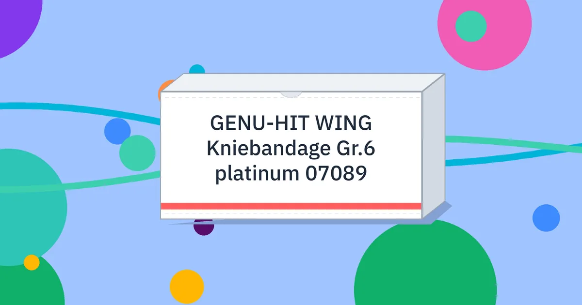 Symbolbild: Packung mit der Aufschrift GENU-HIT WING Kniebandage Gr.6 platinum 07089 (PZN 11126193) – Verfügbarkeit und Bezug in Apotheken in Frankfurt am Main