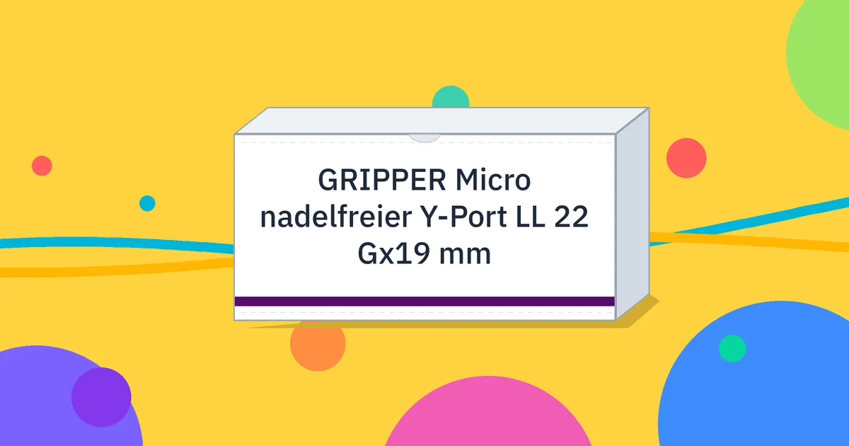 Symbolbild: Packung mit der Aufschrift GRIPPER Micro nadelfreier Y-Port LL 22 Gx19 mm (PZN 09675449) – Verfügbarkeit und Bezug in Apotheken in Frankfurt am Main