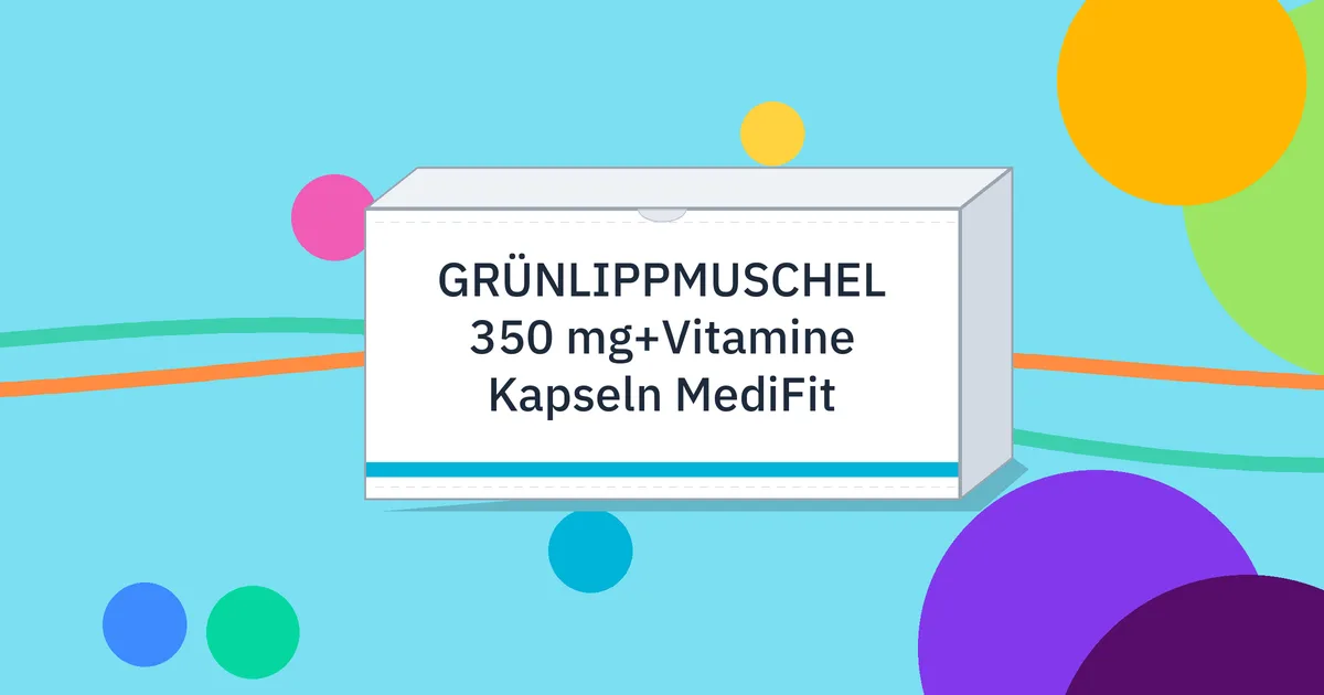 Symbolbild: Packung mit der Aufschrift GRÜNLIPPMUSCHEL 350 mg+Vitamine Kapseln MediFit (PZN 19282231) – Verfügbarkeit und Bezug in Apotheken in Frankfurt am Main