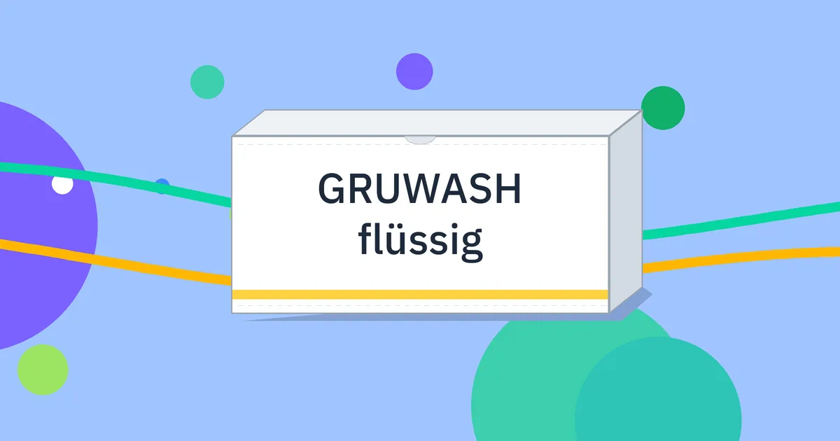 Symbolbild: Packung mit der Aufschrift GRUWASH flüssig (PZN 02456336) – Verfügbarkeit und Bezug in Apotheken in Frankfurt am Main