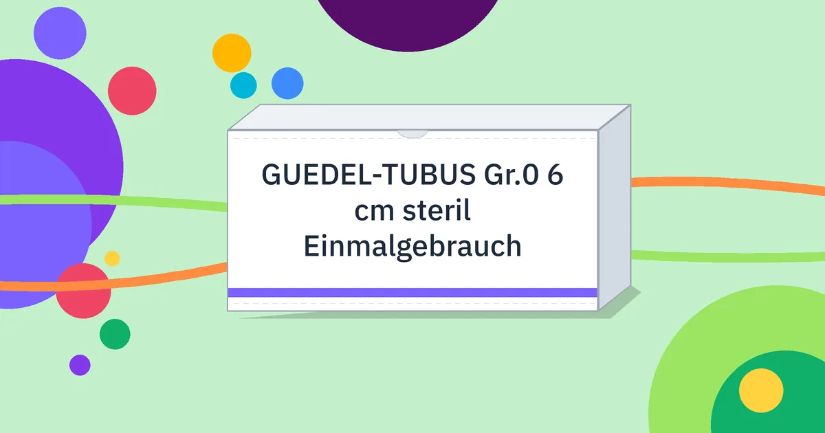 Symbolbild: Packung mit der Aufschrift GUEDEL-TUBUS Gr.0 6 cm steril Einmalgebrauch (PZN 10762136) – Verfügbarkeit und Bezug in Apotheken in Frankfurt am Main