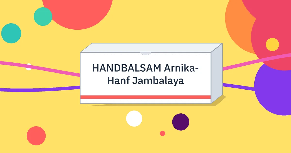 Symbolbild: Packung mit der Aufschrift HANDBALSAM Arnika-Hanf Jambalaya (PZN 18676318) – Verfügbarkeit und Bezug in Apotheken in Frankfurt am Main