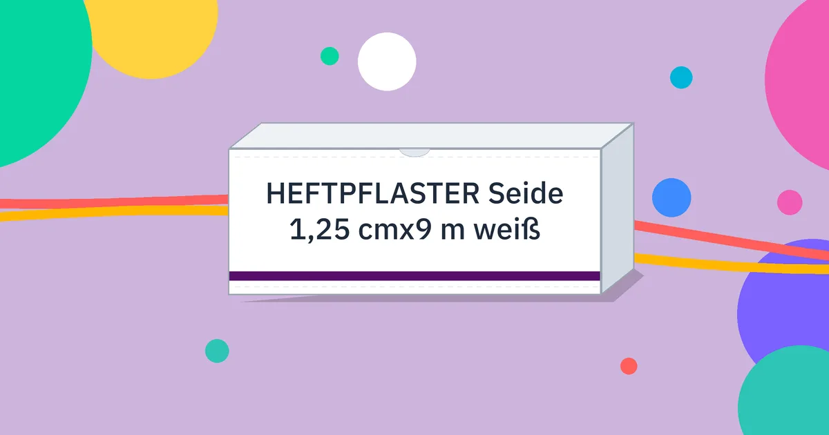 Symbolbild: Packung mit der Aufschrift HEFTPFLASTER Seide 1,25 cmx9 m weiß (PZN 06345059) – Verfügbarkeit und Bezug in Apotheken in Frankfurt am Main