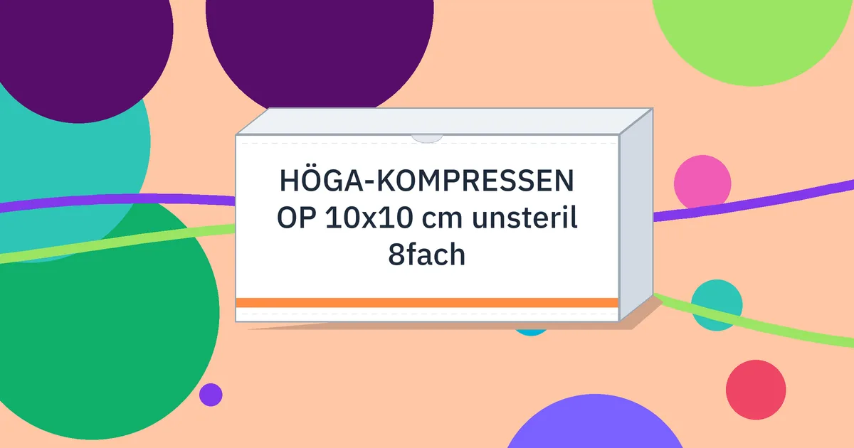 Symbolbild: Packung mit der Aufschrift HÖGA-KOMPRESSEN OP 10x10 cm unsteril 8fach (PZN 04401670) – Verfügbarkeit und Bezug in Apotheken in Frankfurt am Main