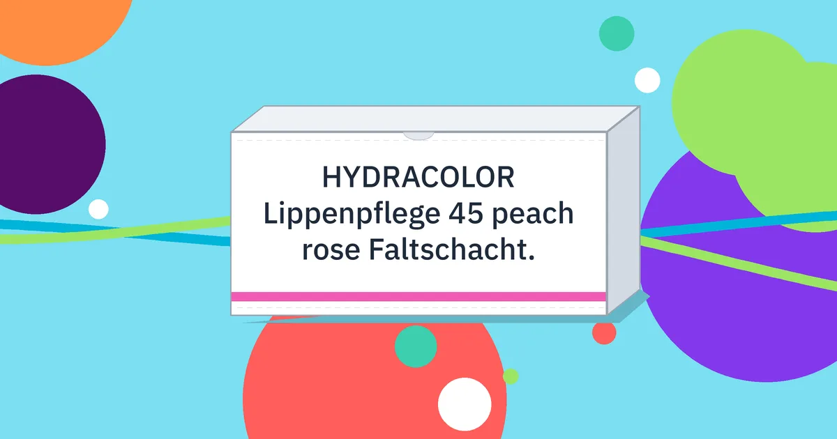 Symbolbild: Packung mit der Aufschrift HYDRACOLOR Lippenpflege 45 peach rose Faltschacht. (PZN 10285920) – Verfügbarkeit und Bezug in Apotheken in Frankfurt am Main