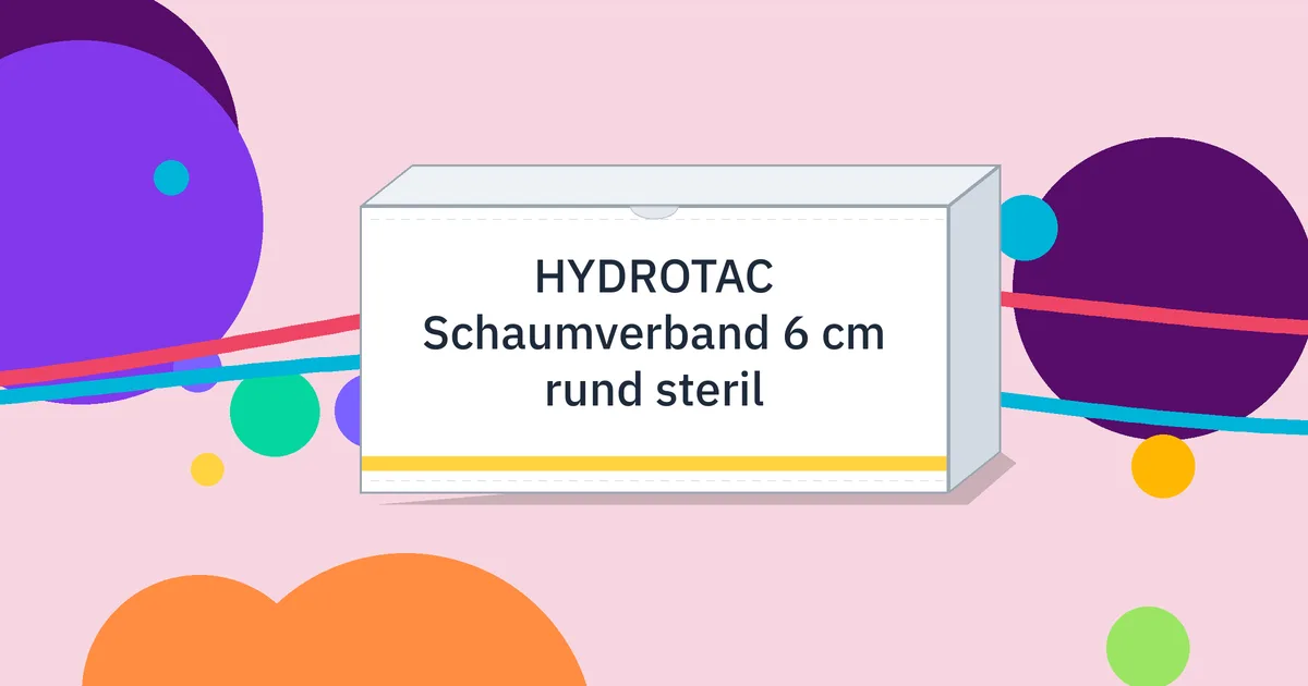Symbolbild: Packung mit der Aufschrift HYDROTAC Schaumverband 6 cm rund steril (PZN 19701314) – Verfügbarkeit und Bezug in Apotheken in Frankfurt am Main