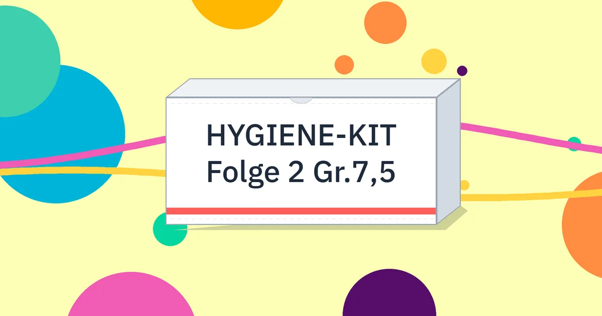 Symbolbild: Packung mit der Aufschrift HYGIENE-KIT Folge 2 Gr.7,5 (PZN 17443641) – Verfügbarkeit und Bezug in Apotheken in Frankfurt am Main